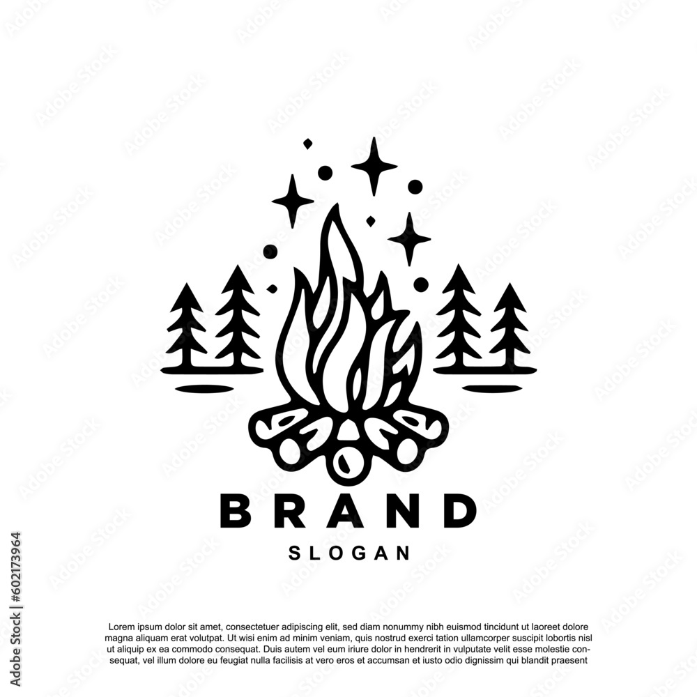 Summer camping campfire logo design. line campfire for your brand or ...