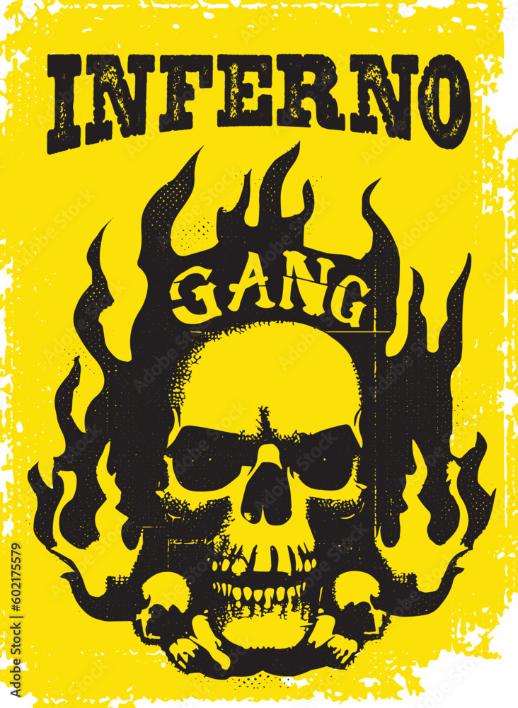Vintage skull old west poster, retro sticker, Inferno, skull firing ...