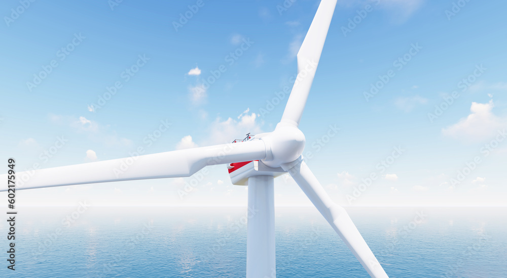 Ocean Wind Farm. Windmill farm in the ocean. Offshore wind turbines in ...