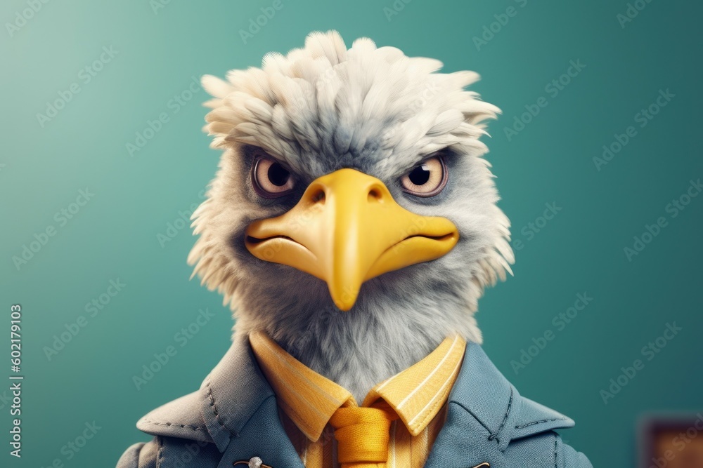 Anthropomorphic bird dressed in human clothing. humanized animal ...