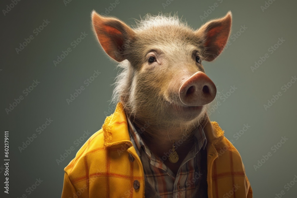 Anthropomorphic boar dressed in human clothing. humanized animal ...