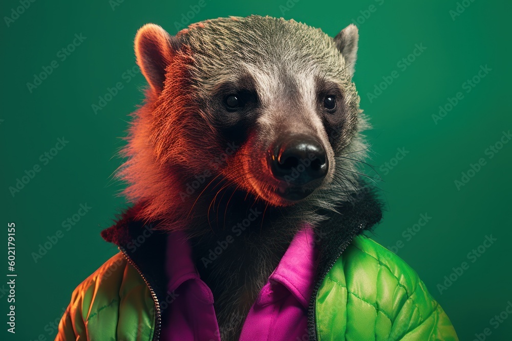 Anthropomorphic honey badger dressed in human clothing. Humanized ...