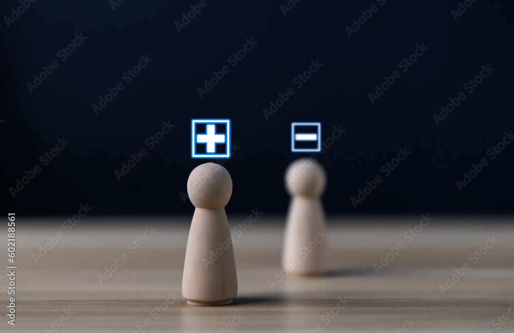 Block people show plus and minus symbols. The concept of opposites ...