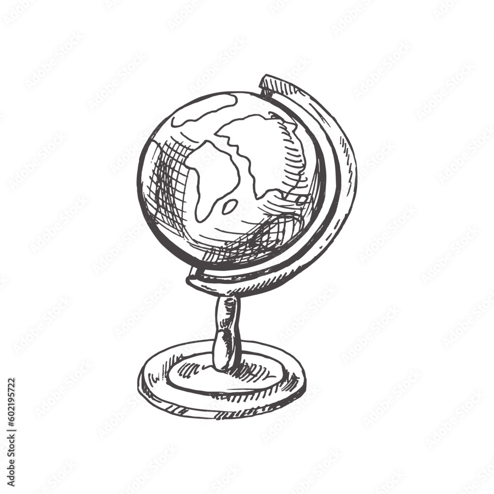 Hand drawn sketch of vintage globe. Vintage vector illustration ...