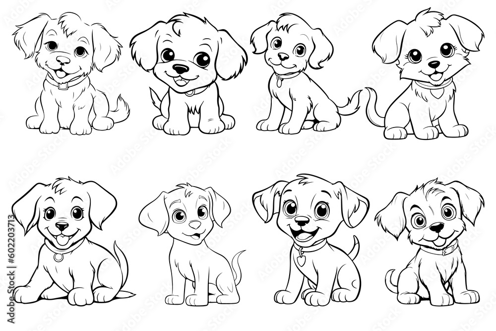 Dog Character Vector, Coloring Book Page with Dog, Coloring page ...