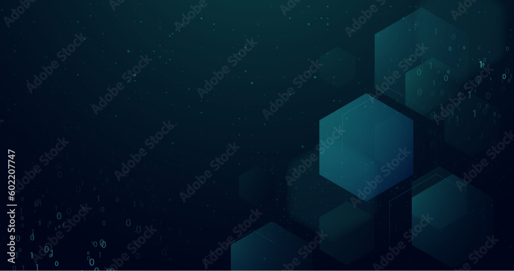 Abstract blue hexagon with binary code background. digital, futuristic, technology concept ...