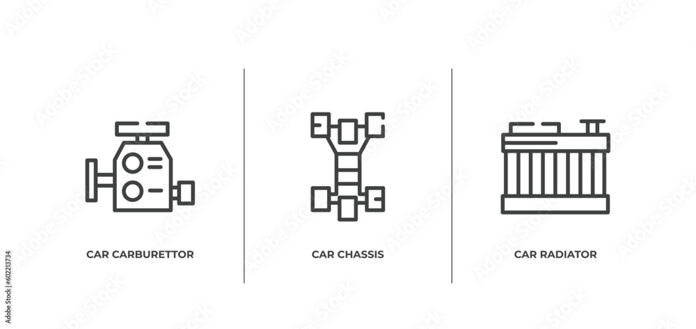 car parts outline icons set. thin line icons sheet included car ...