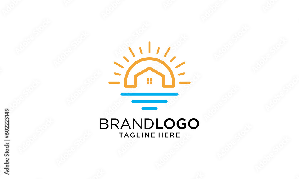 Vetor de Beach theme residence or apartment logo with ocean wave and ...