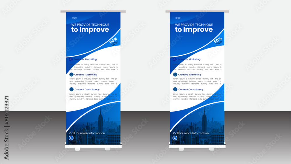 Creative corporate roll up banner design in curve shape layout ...