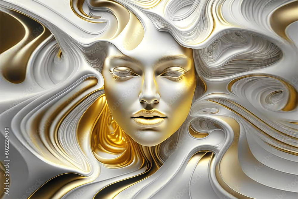 female faces frozen in liquid metal. created with generative ai ...