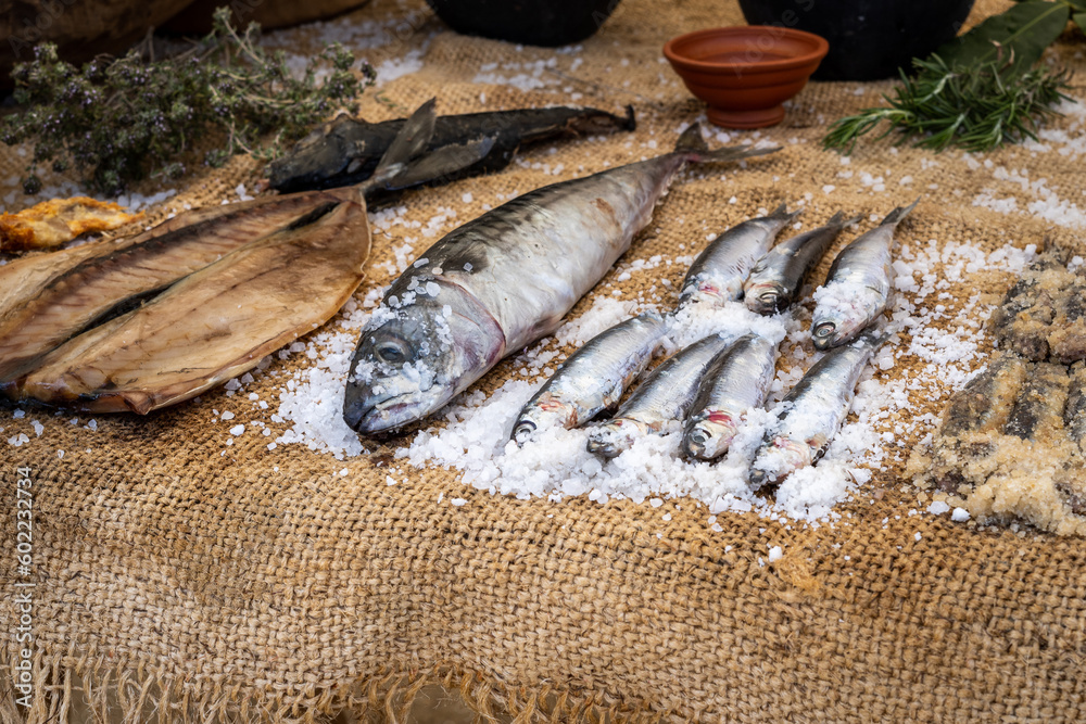 Ancient tradition of salting fish for preservation. Roman times Stock ...