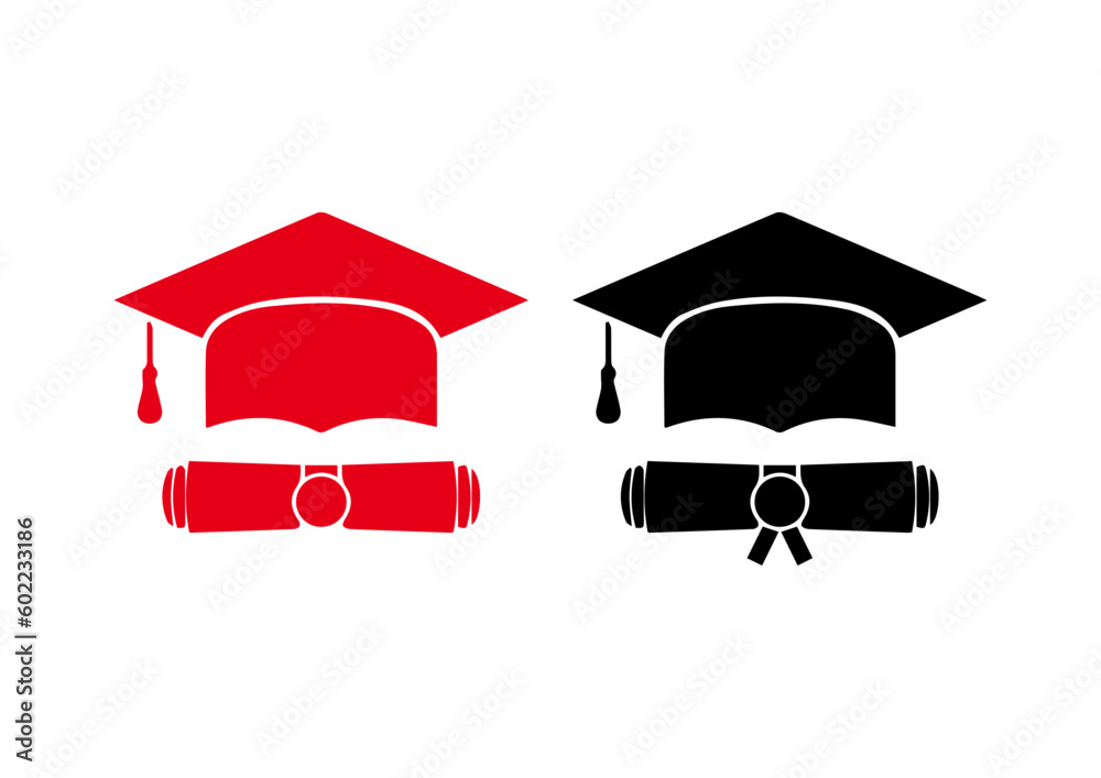 cap, graduation items, document, school finish symbols icons ...