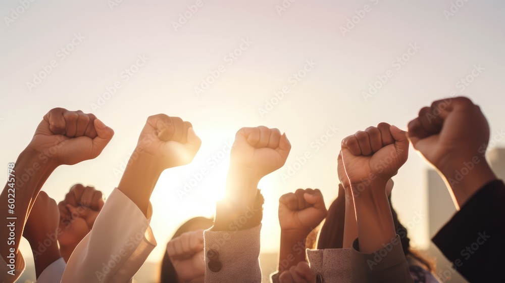 Teamwork to Success. Office Workers' Fist Pumps for successful work ...