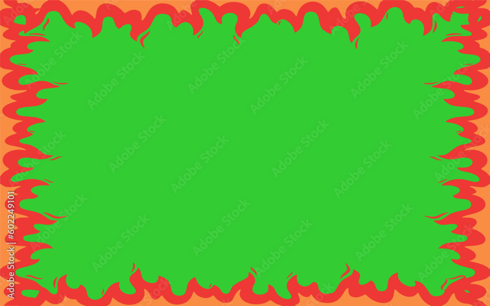 Cartoon fire flame frame borders. Seamless orange fire border, green ...