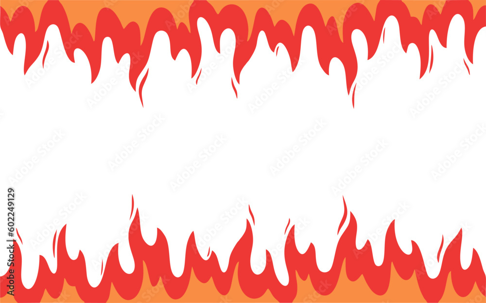 Cartoon fire flame frame borders. Seamless orange fire border, green ...