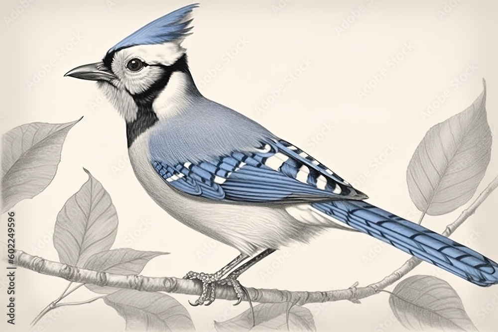 Realistic and Lifelike Drawing of a Blue Jay: Intricate Details and ...