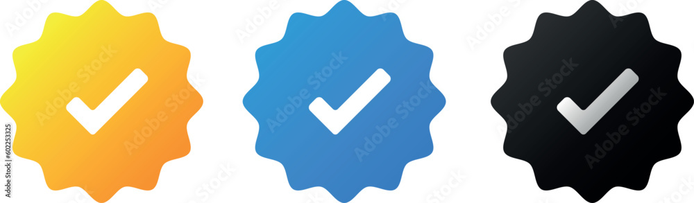 Blue, orange, black verified social media account icons collection ...