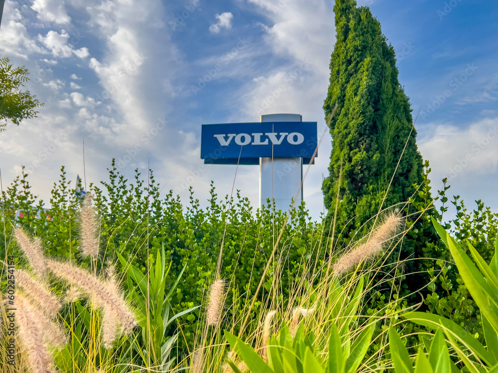 Haifa, Israel, May 12, 2023: Signboard Volvo company logo. Volvo in ...
