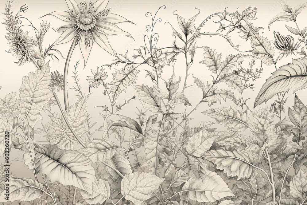 Exquisite and Delicate Drawing of Figwort with Fine Details: A ...