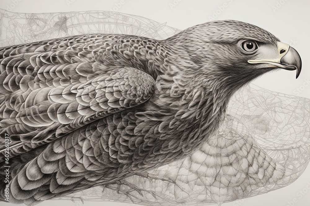 Realistic Hawk Drawing with Intricate Details and Delicate Shading, generative AI Stock ...
