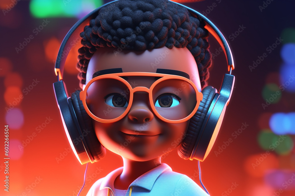 dj in headphones Hip-hop Cartoon kid DJ with sunglasses and headphones ...