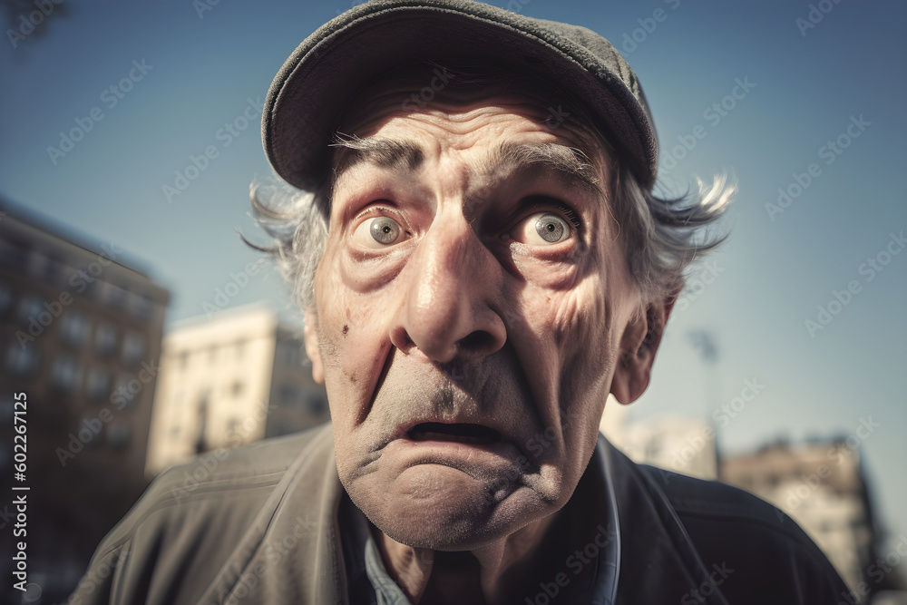 Funny old man who is extremely disgusted. Generative AI Stock Illustration | Adobe Stock