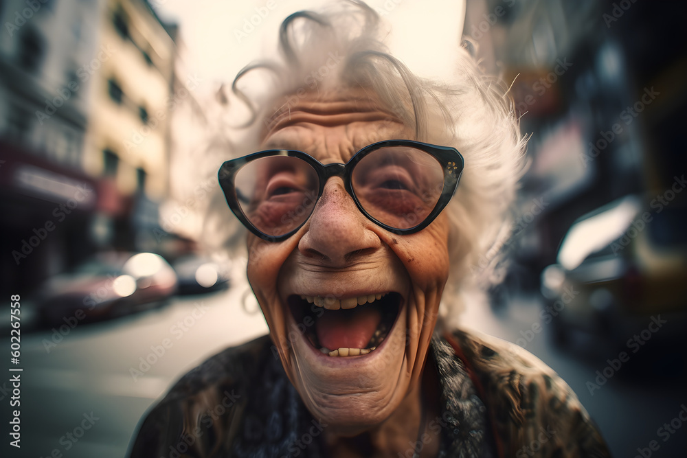 Funny old woman who is extremely happy, laughing. Generative AI Stock ...