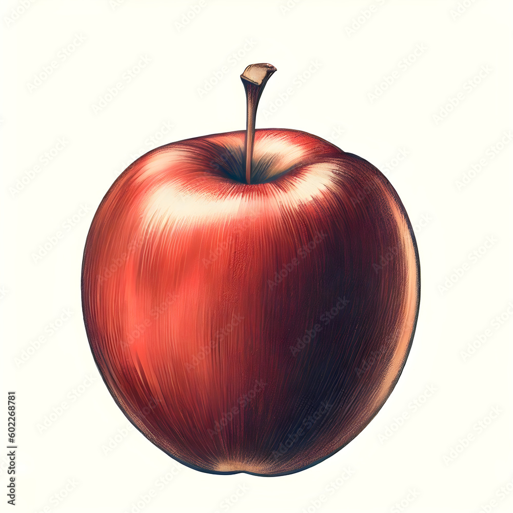 Red Delicious Apple colored pencil drawing illustration on white ...