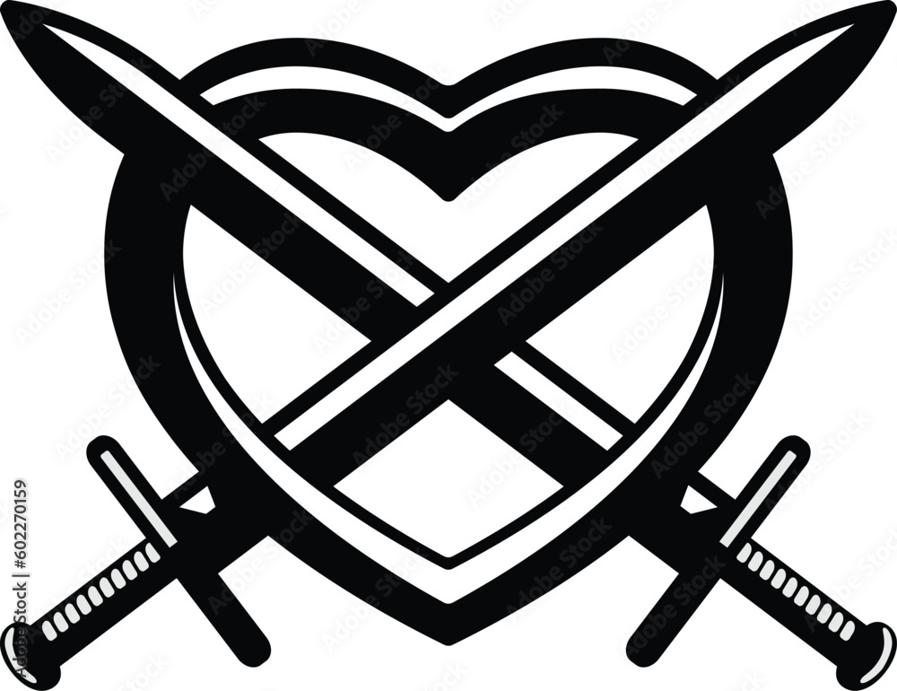 Two Sword through heart for icon, logo, tattoo vector illustration ...
