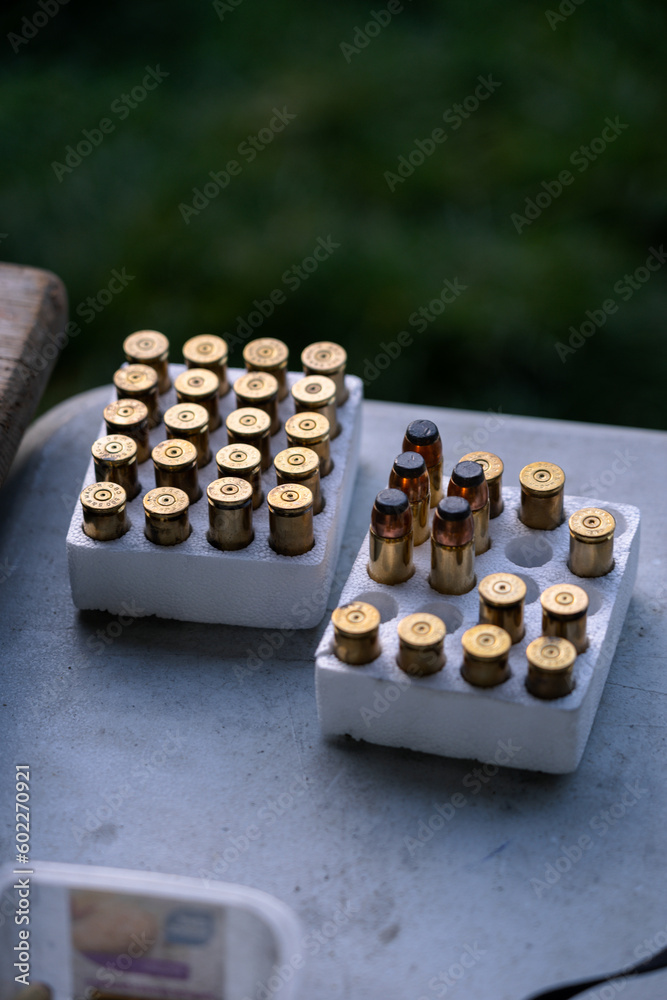 Training shooting weapons at an outdoor shooting range. Stock Photo ...