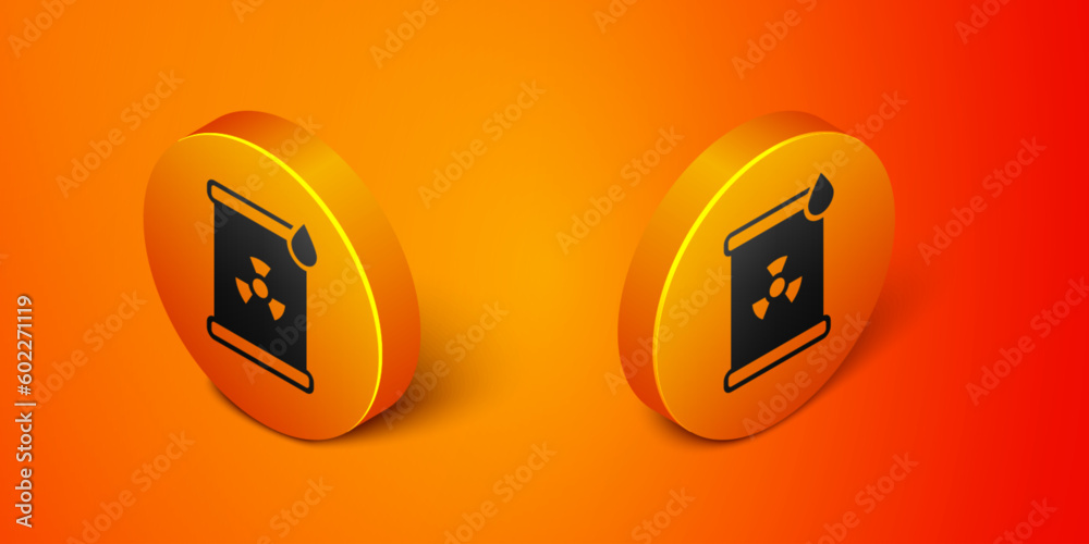 Isometric Radioactive waste in barrel icon isolated on orange ...