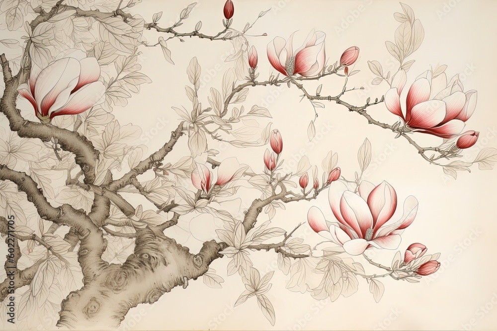 Fine Art Illustration: Delicate Magnolia Tree Drawing Showcases ...