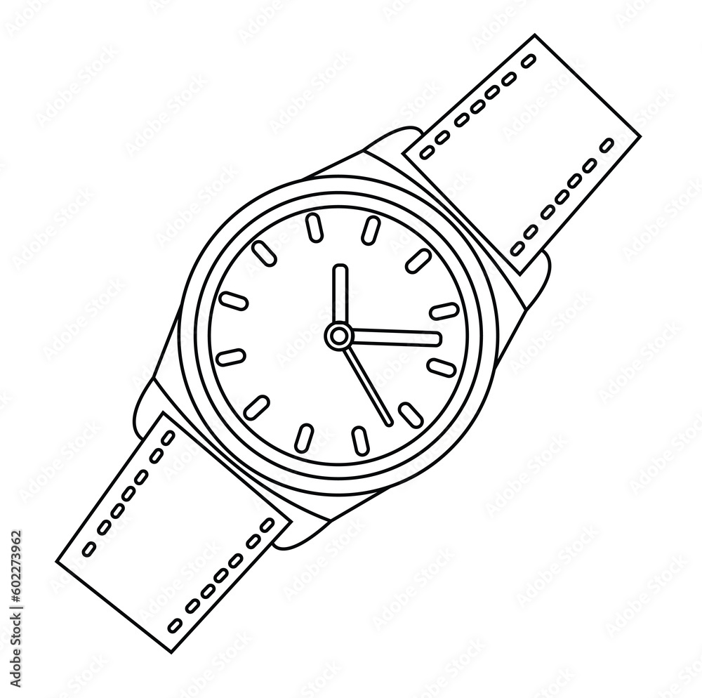 Outline image of a watch. Hand drawn doodle illustration, black image ...
