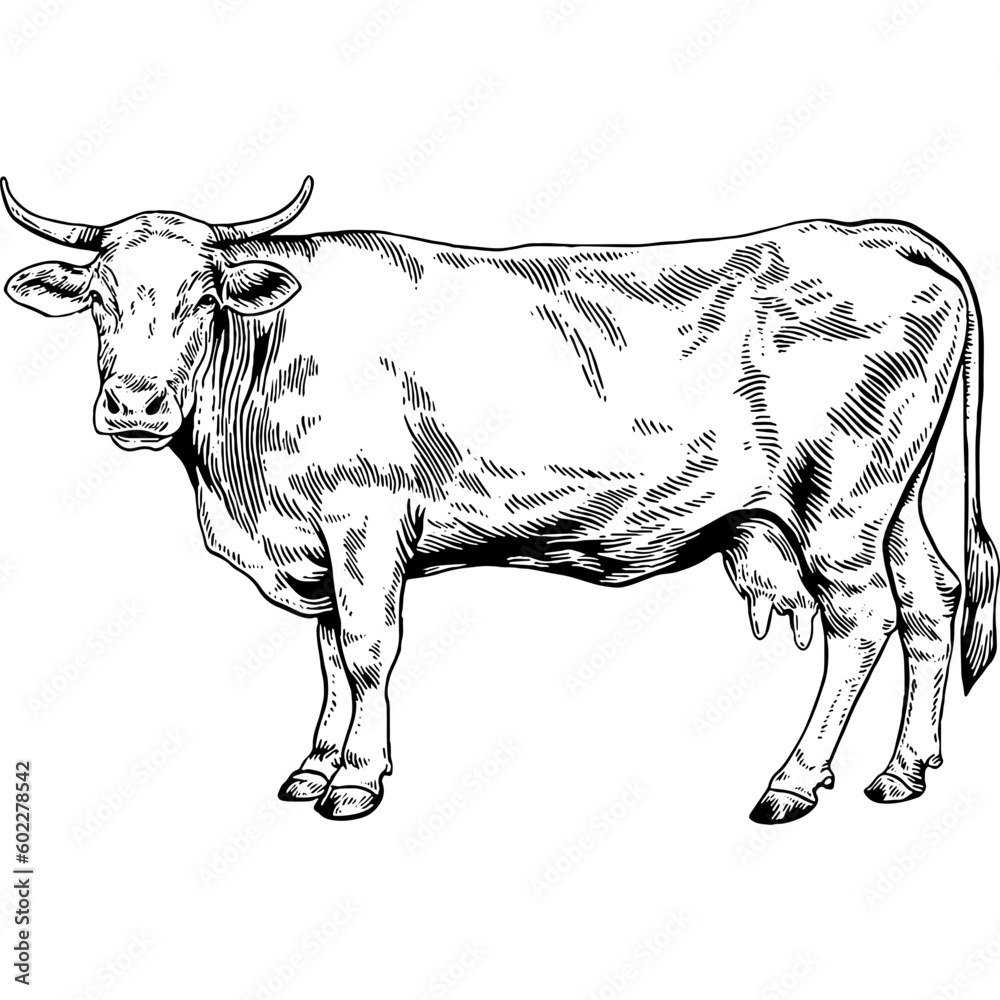 Hand drawn Cow Side View Sketch Illustration Stock Vector | Adobe Stock