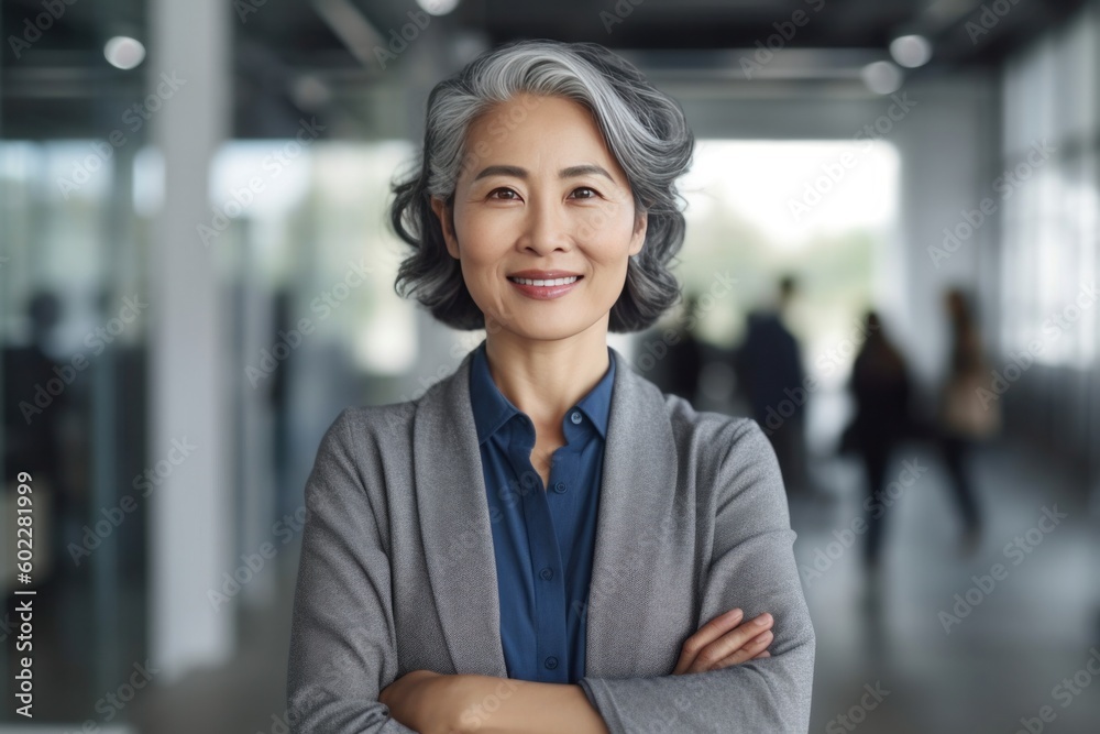 ภาพประกอบสต็อก Confident middle-aged Asian senior female leader in ...