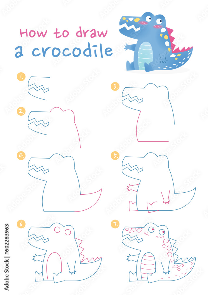 Vetor do Stock: How to draw a crocodile vector illustration. Draw an ...