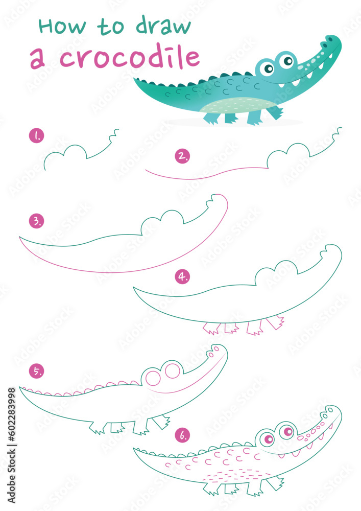 How to draw a crocodile vector illustration. Draw an alligator step by ...