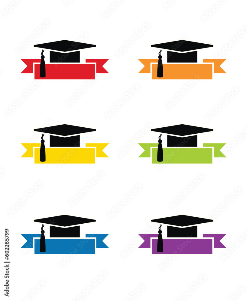 Graduation cap and ribbon. Graduation symbols. Vector illustration ...