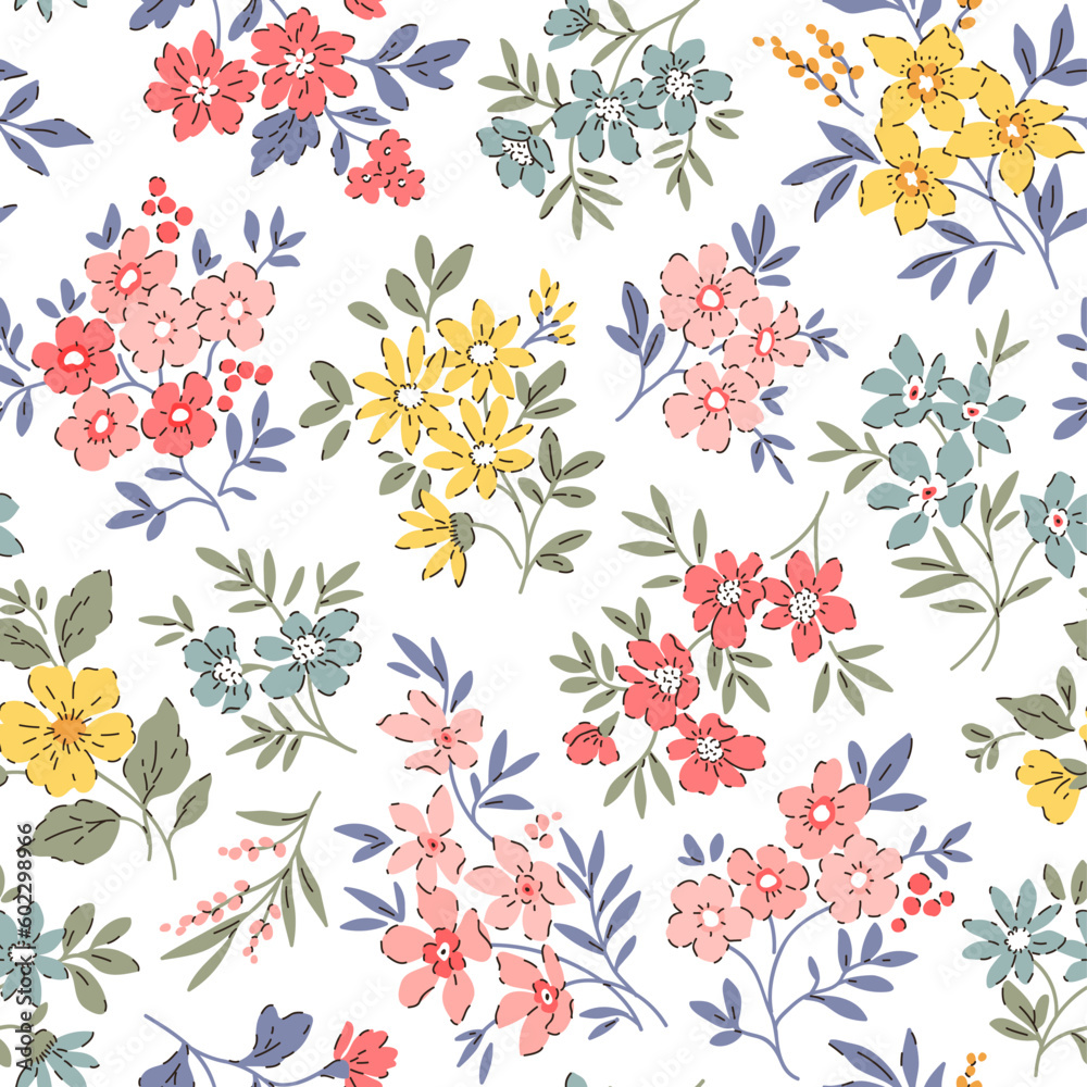 Vector seamless pattern. Pretty pattern in small flowers. Small pink ...