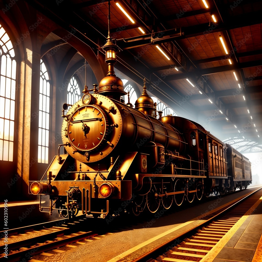 Steampunk scenery Steampunk background Steam locomotive Train Stock ...
