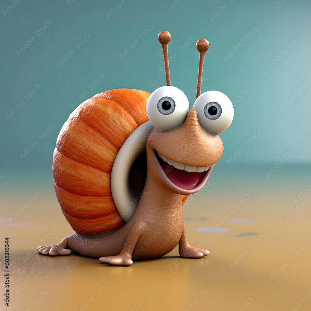 Cute Cartoon Snail Character (Generative AI) Stock Illustration | Adobe ...