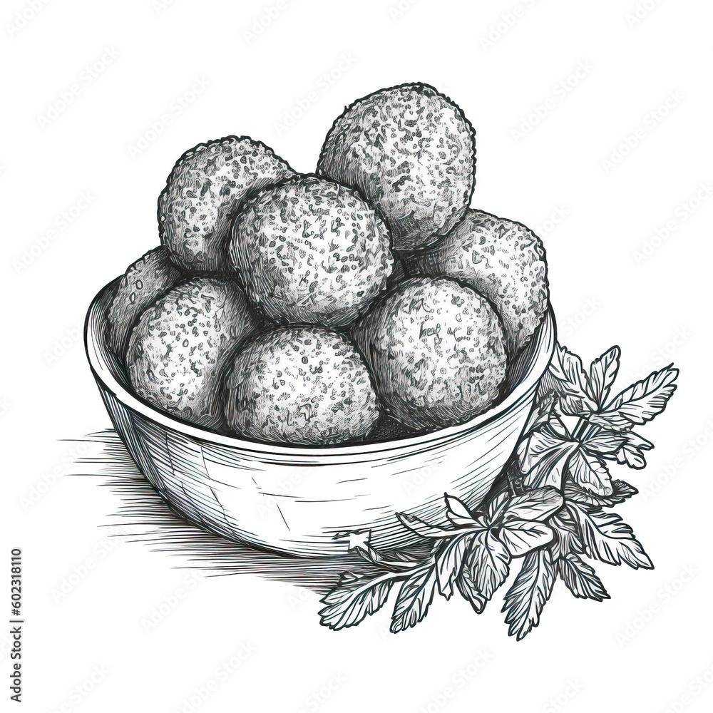 This black and white hand drawn sketch of a falafel is perfect for ...