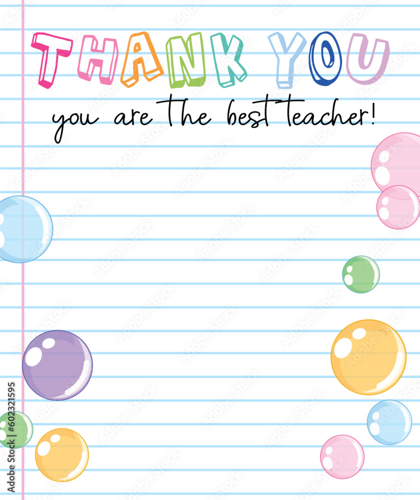 Thank you teacher card background cute notebook Stock Vector | Adobe Stock