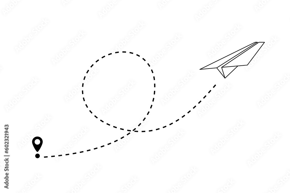 Paper plane flying forward in air with line path vector illustration ...