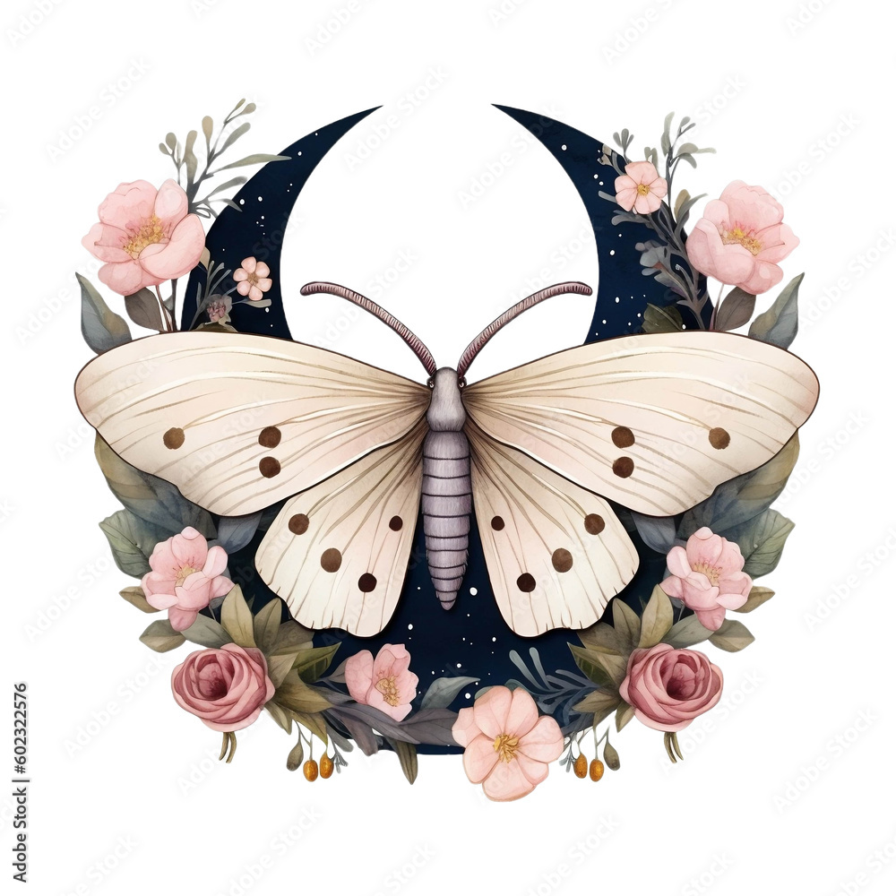 watercolor butterfly with floral and moon clipart , generative ai ...