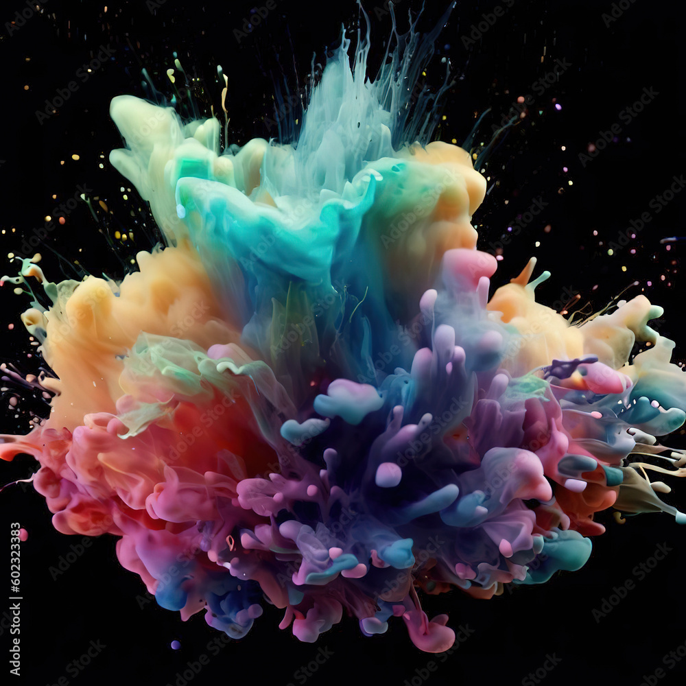 Colorful splash - Multiple colorful water explosion fluid ink particles ...