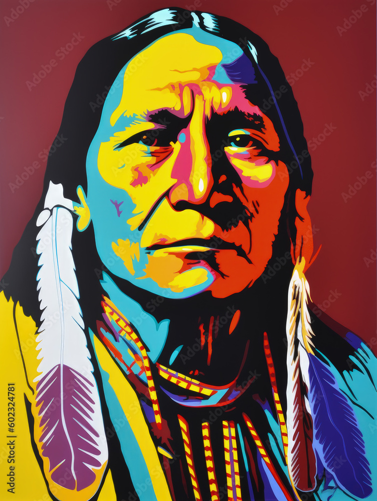 Colorful portrait of an iconic Native American Indian by generative AI ...