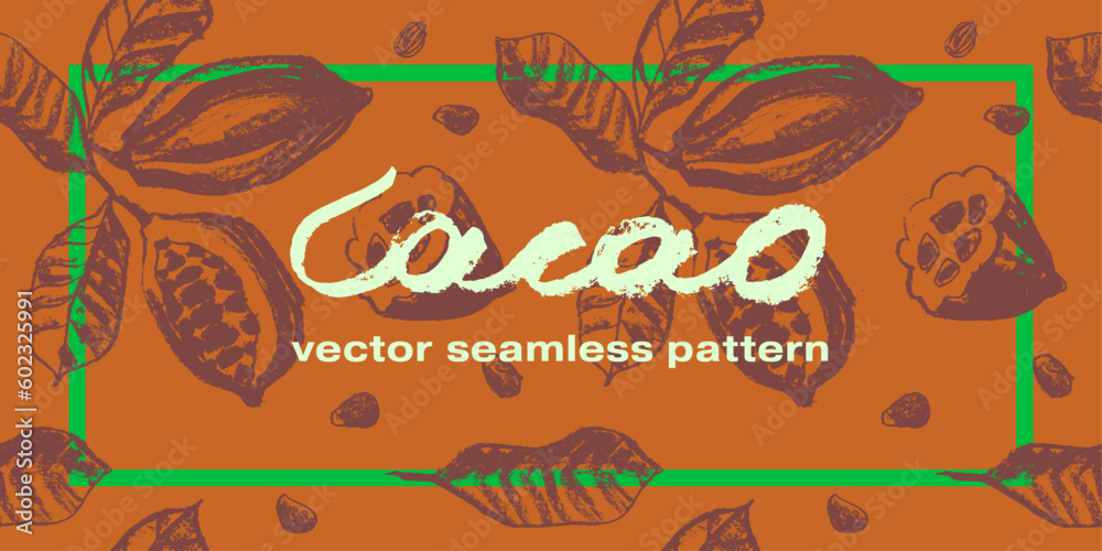 Brown label for cocoa beans with Cacao beans pattern seamless with ...