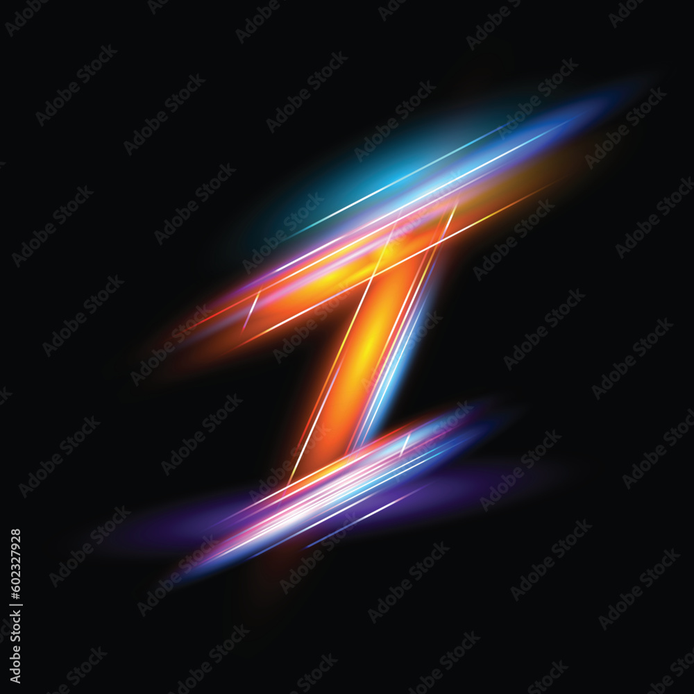 neon linear speed number one and colorful speed glowing with neon light ...