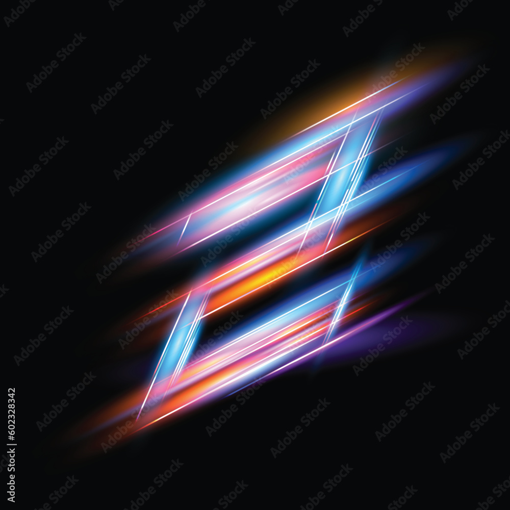 neon linear speed number two and colorful speed glowing with neon light ...